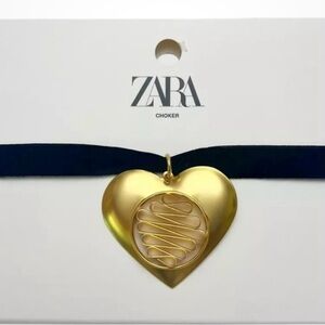 Zara | Jewelry | Zara Heart Golden Velvet Choker | Poshmark
